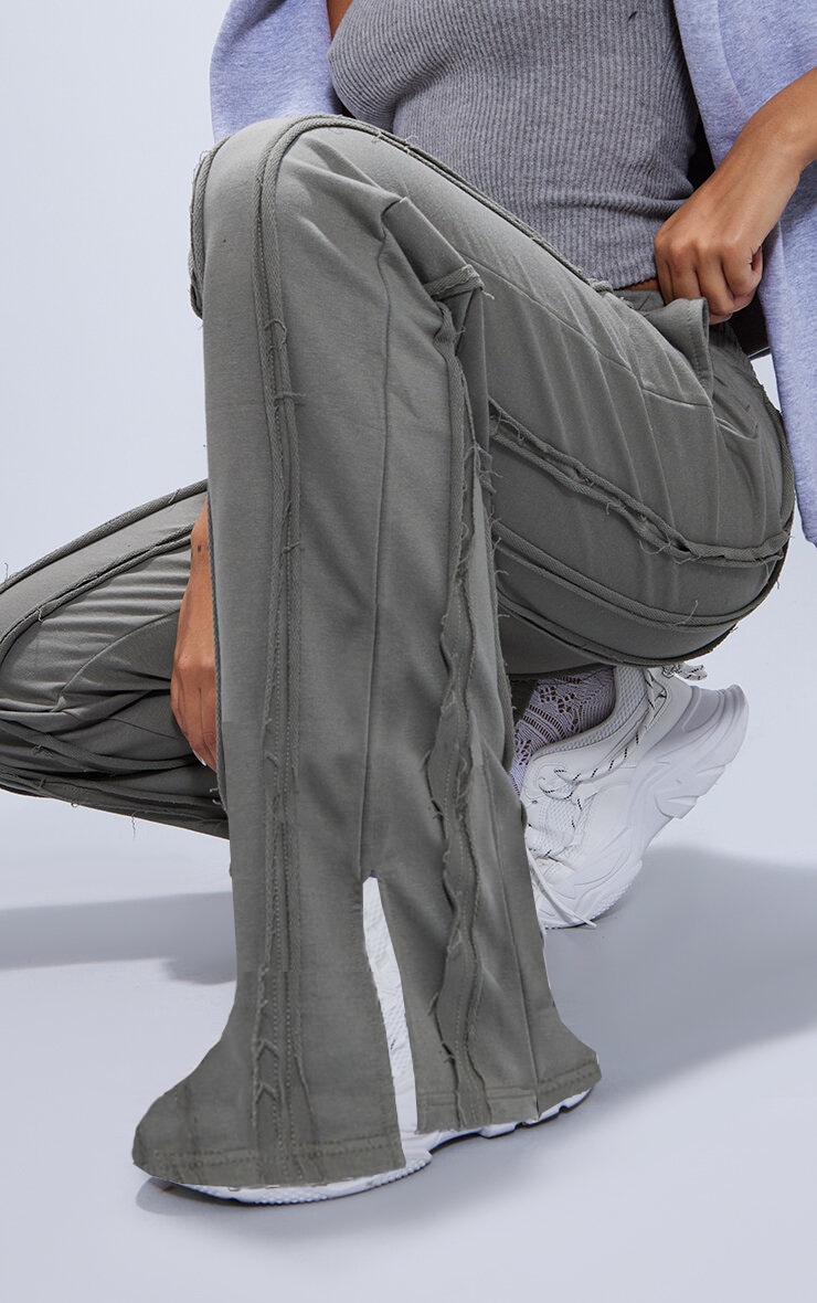 Khaki Distressed Seam Front Straight Leg Joggers | Athleisure ...