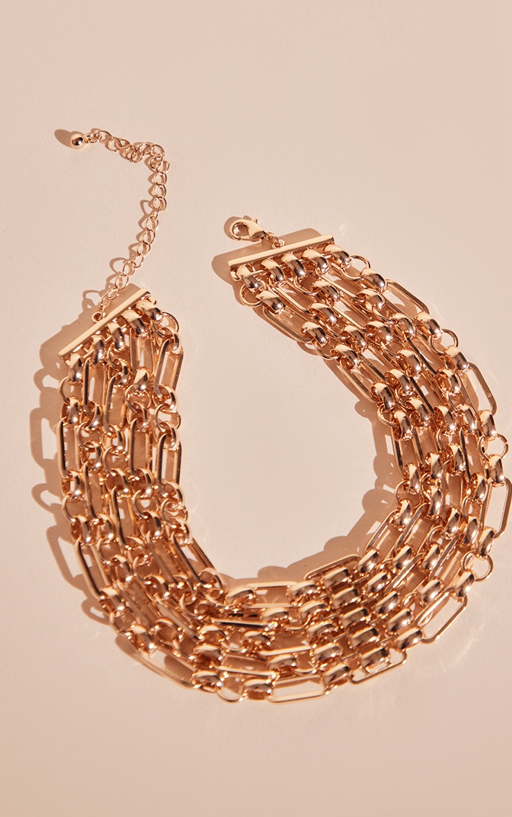 Gold Long Link Textured Choker | Accessories | PrettyLittleThing USA