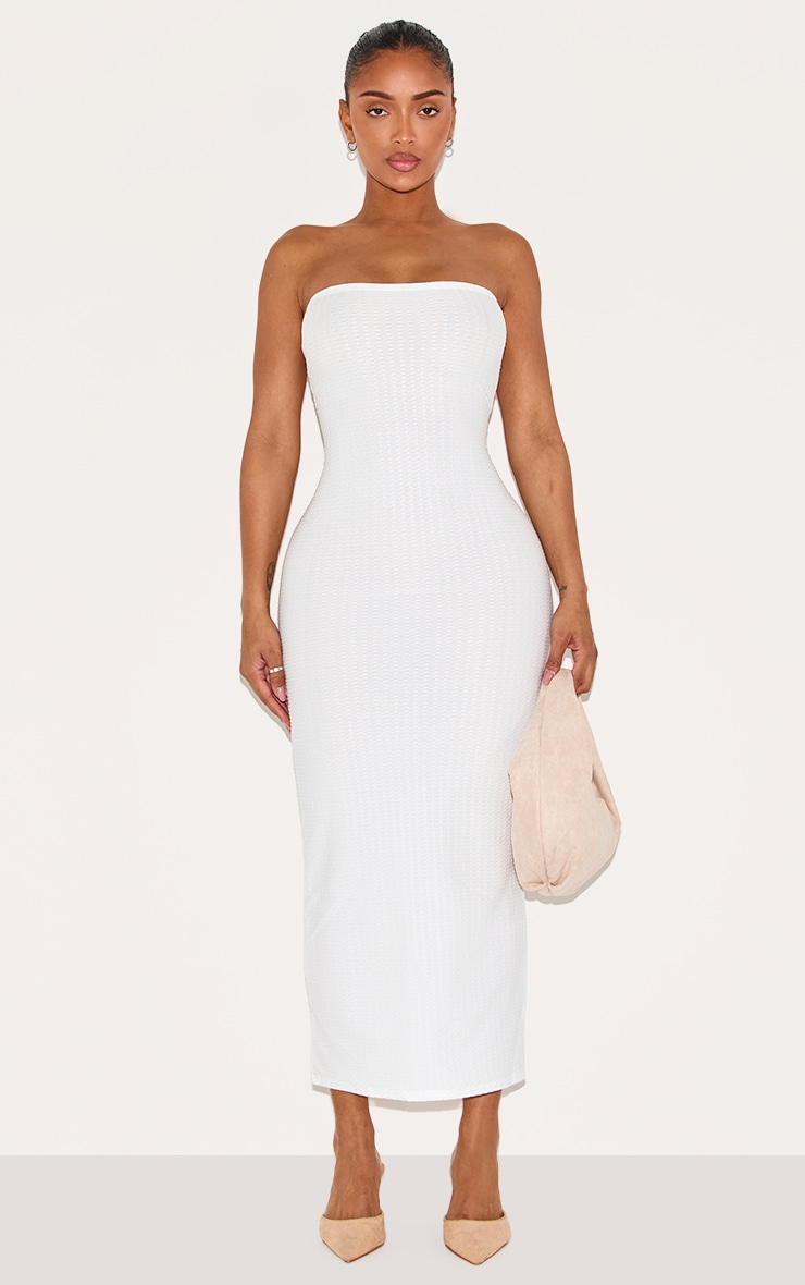 Shape White Textured Bandeau Midaxi Dress | Shape | PLT USA