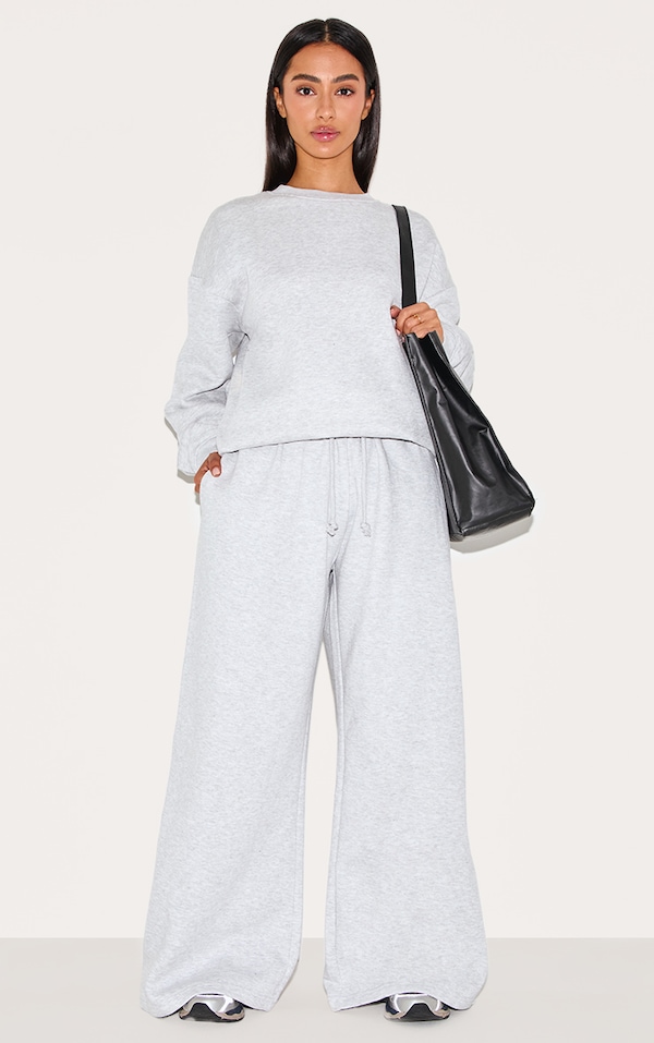 Petite Ash Grey Super Wide Leg Track Pants | Petite | PrettyLittleThing AUS
