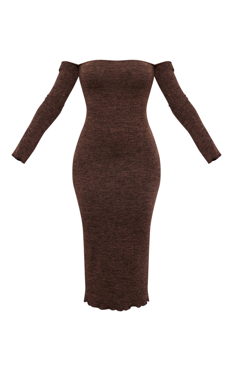 Chocolate Brushed Jersey Bardot Midaxi Dress | PrettyLittleThing