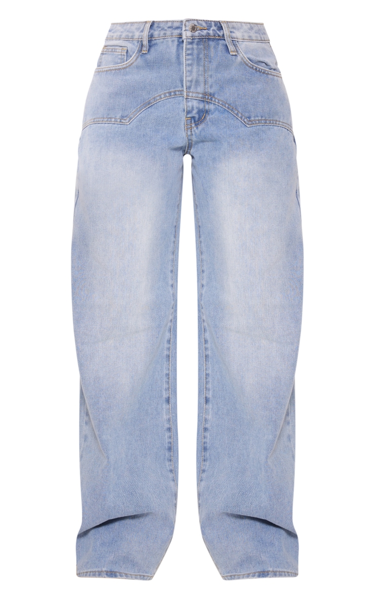 Jean Large Bleu Clair Délavé À Détail Western | Denim | PLT FR