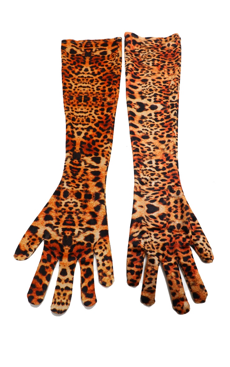 Leopard Velvet Long Gloves | Accessories | PrettyLittleThing