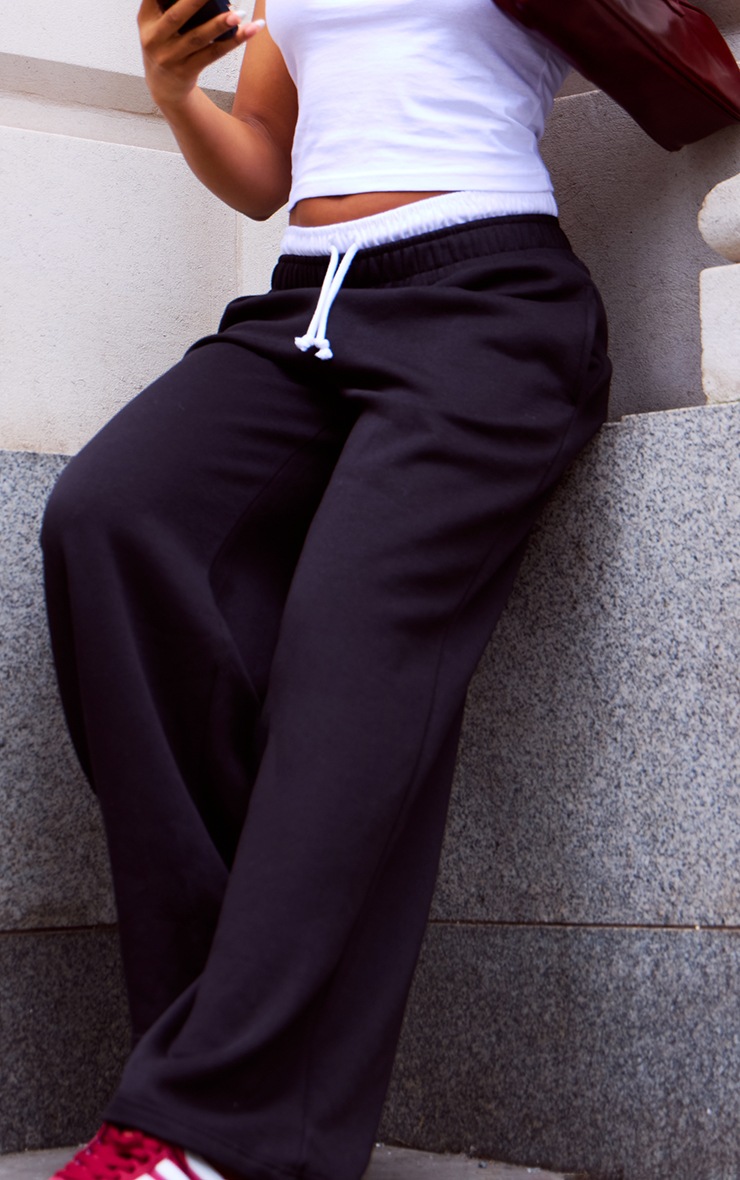 Black Boxer Waistband Wide Leg Sweat Sweatpants | Sweat ...