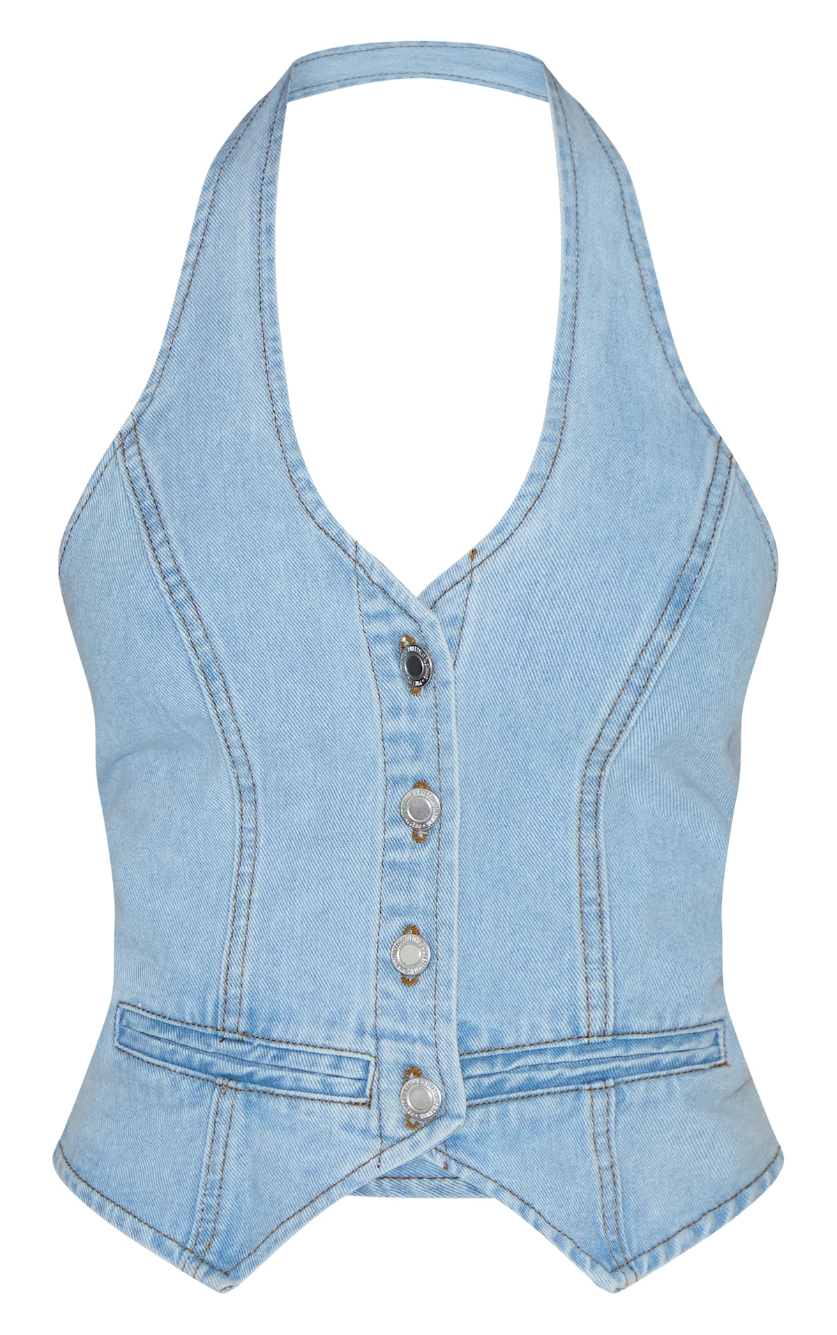 Light Blue Halterneck Denim Waistcoat | Denim | PLT