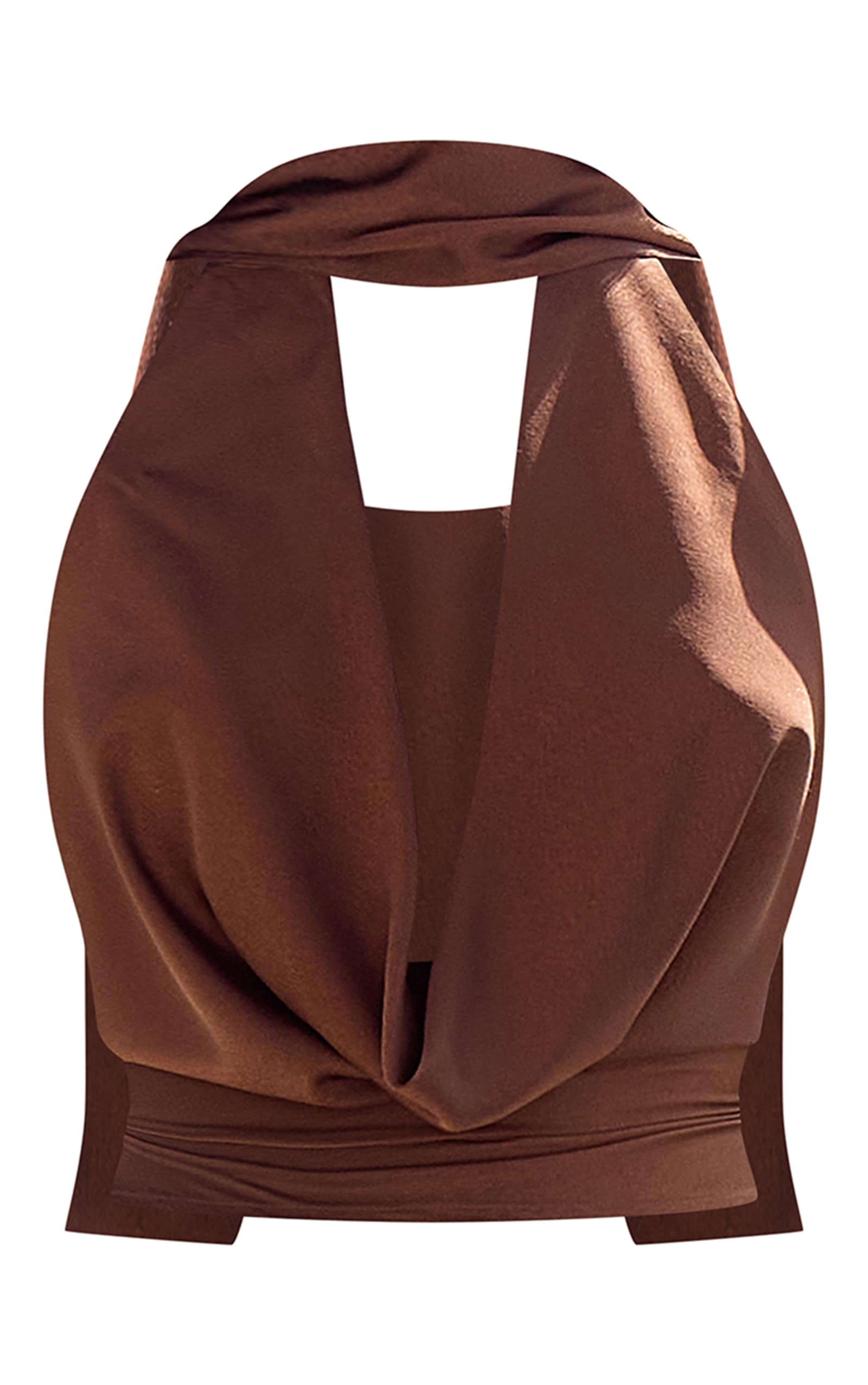Dark Chocolate Satin Extreme Cowl Top | Co-ords | PLT USA