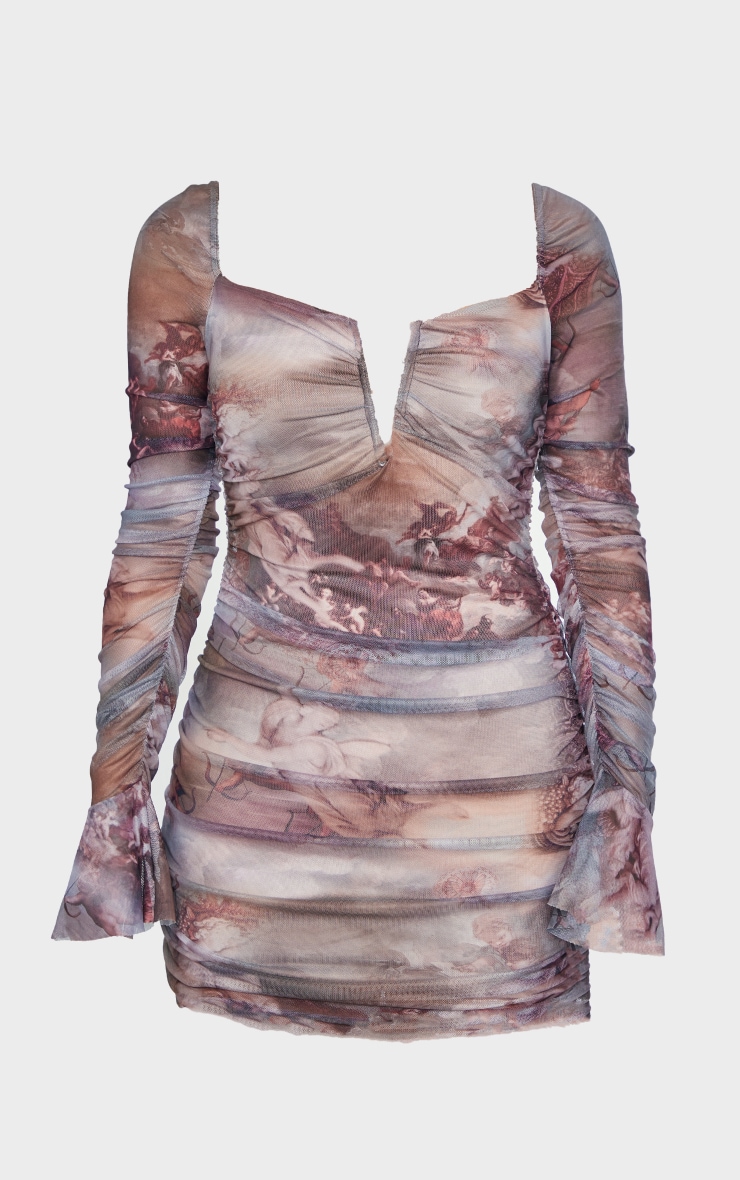 Multi Renaissance Mesh V Bar Ruched Bodycon Dress | PrettyLittleThing AUS