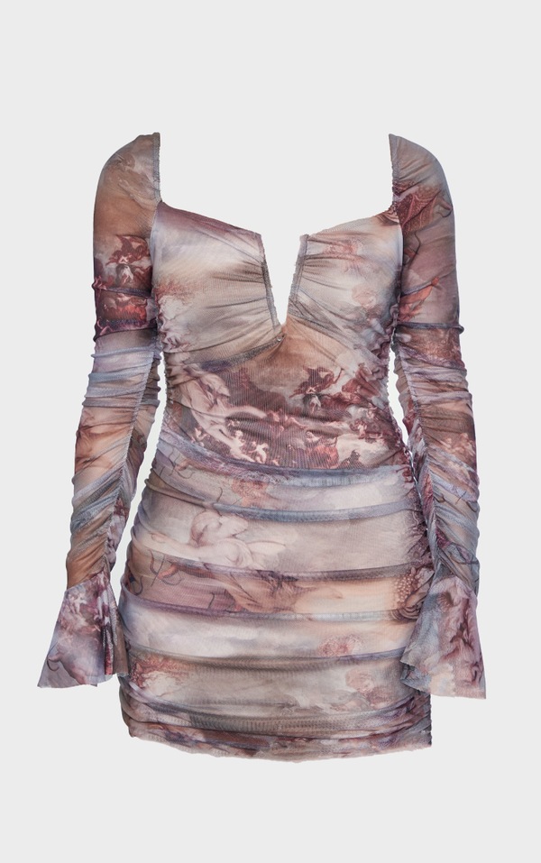 Multi Renaissance Mesh V Bar Ruched Bodycon Dress | Dresses | PLT