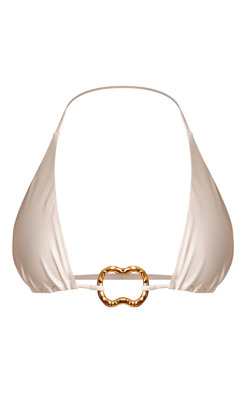 White High Shine Gold Trim Triangle Bikini Top | Swimwear | PLT