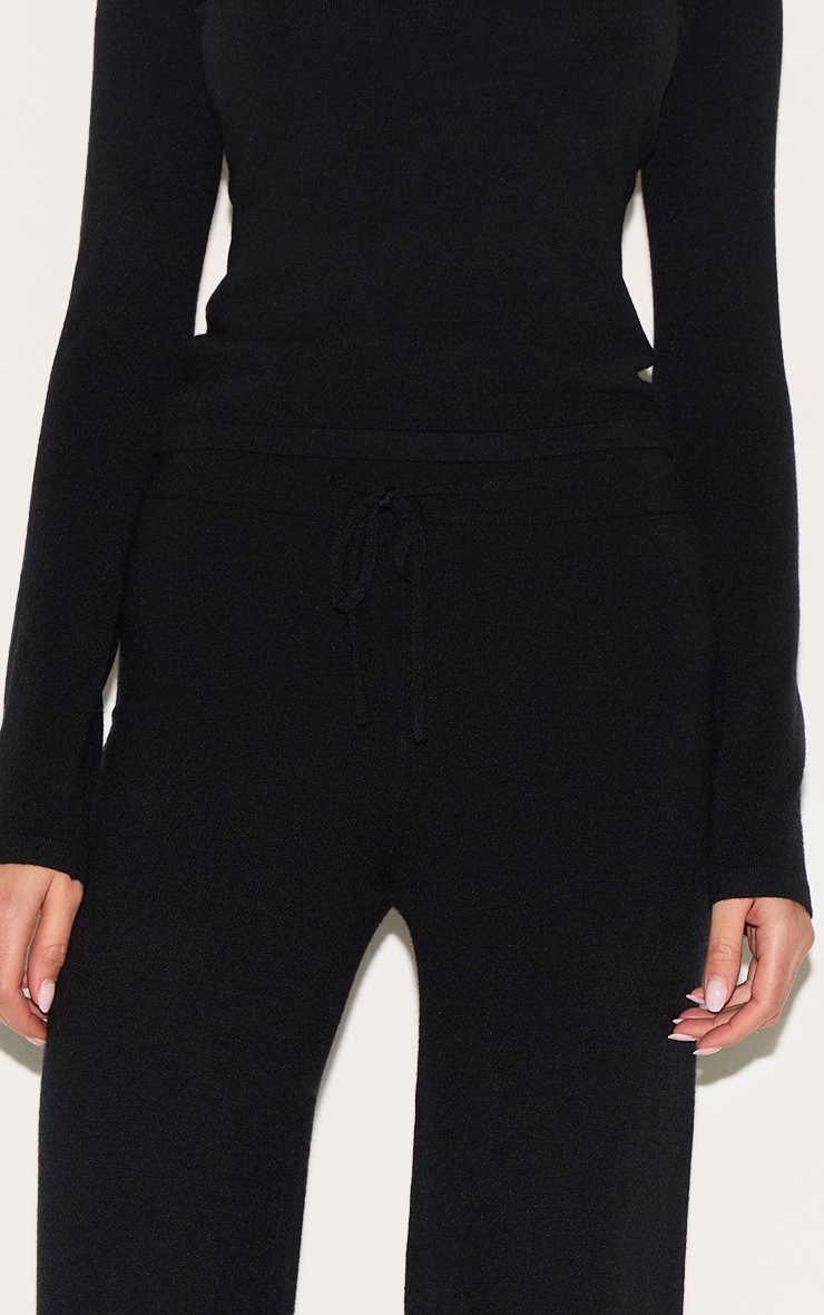 Black Soft Knit Drawstring Waist Wide Leg Trousers | Knitwear | PLT