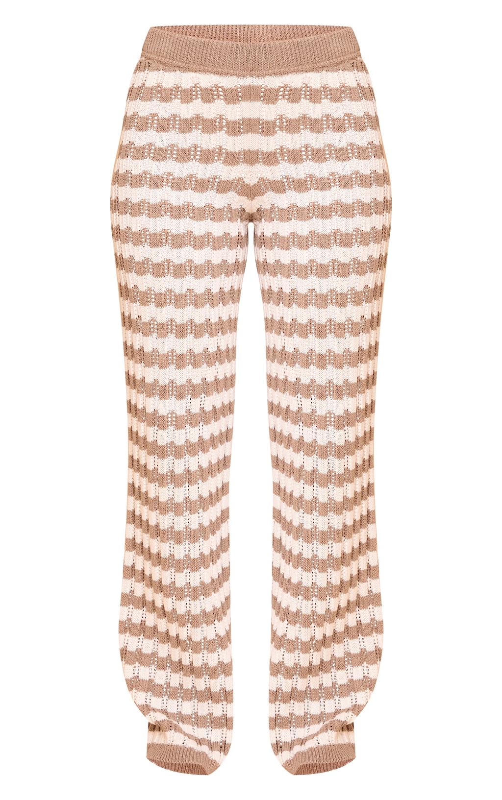 Mocha Crochet Stripe Knit Pant | Knitwear | PrettyLittleThing USA