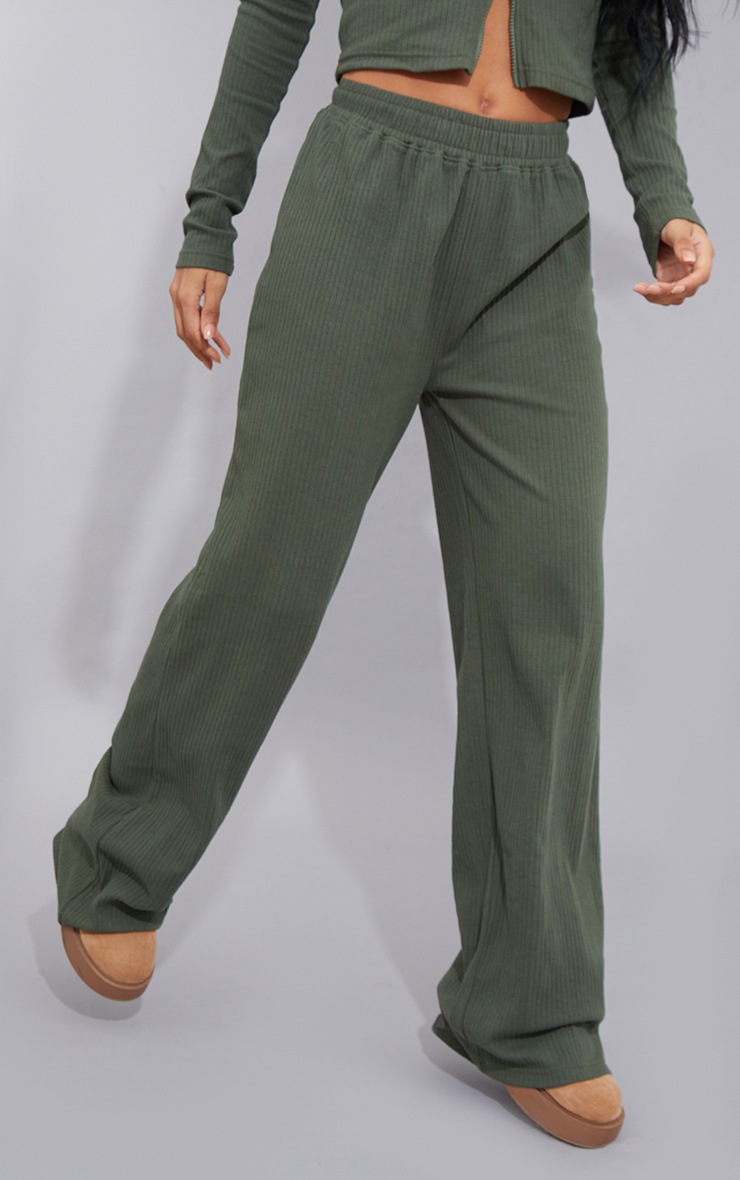 Khaki Wide Rib Elasticated Waist Sweatpants | PrettyLittleThing KSA