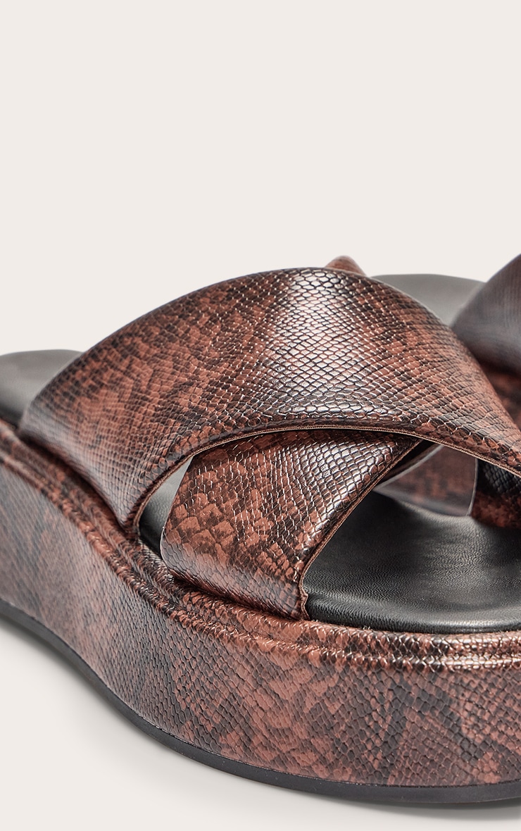 Snake PU Round Toe Cross Strap Flatform Sandals | Footwear | PLT