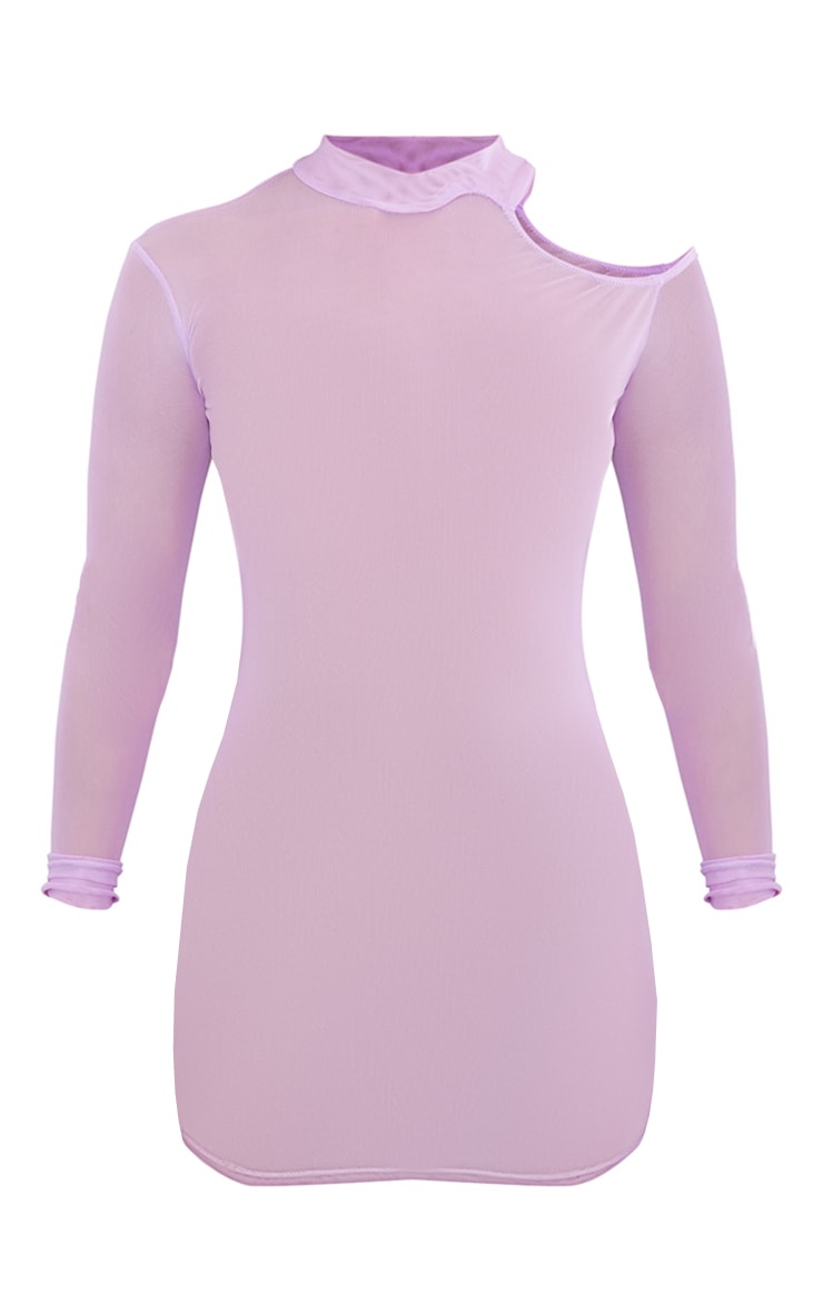 Lilac Mesh Cut Out Long Sleeve Bodycon Dress Dresses Plt Ksa