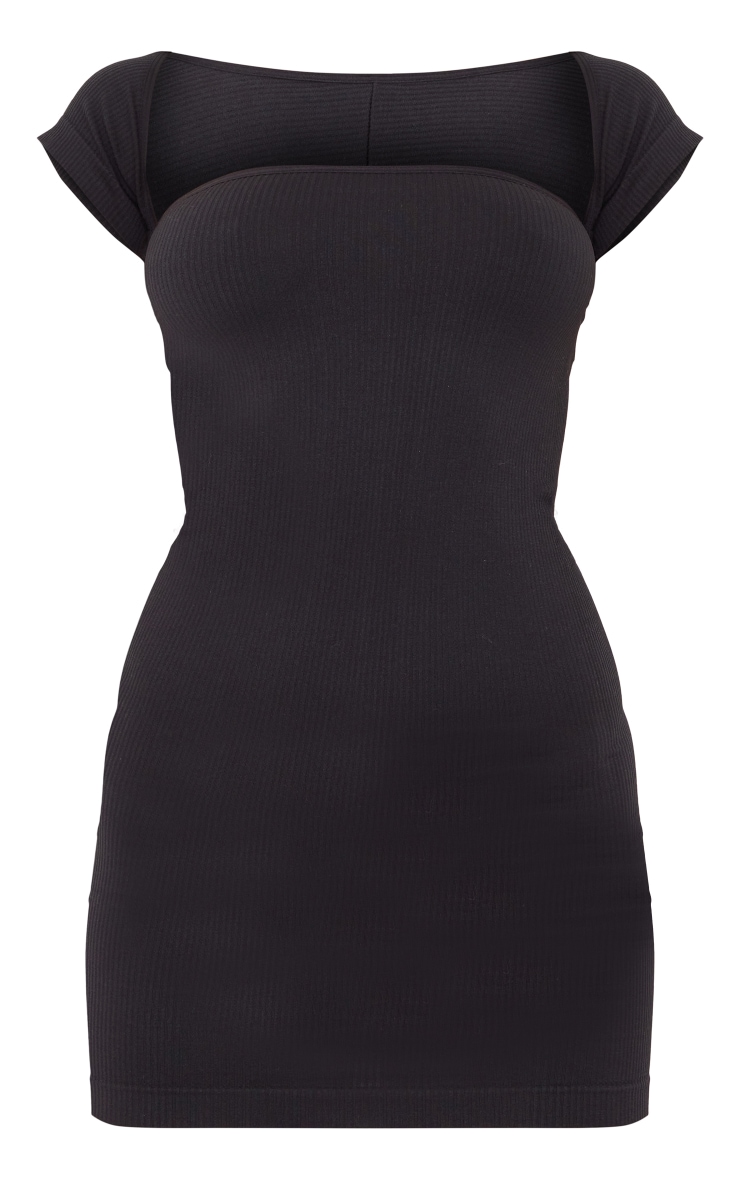 Black Structured Contour Cap Sleeve Bodycon Dress | Dresses | PLT