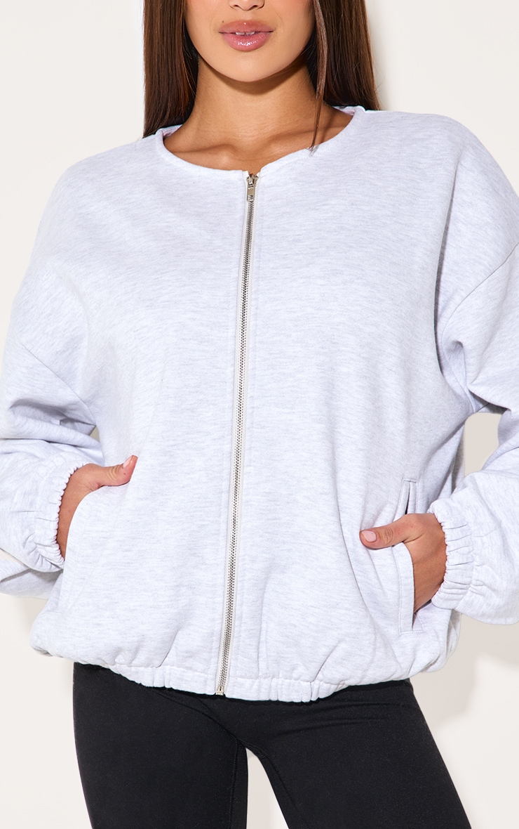 Ash Grey Oversized Boxy Collarless Zip Sweat Top | Athleisure | PLT