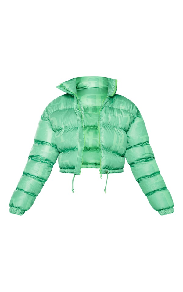 PRETTYLITTLETHING Green Crop Puffer Jacket | Outerwear ...