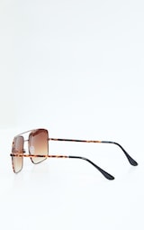 Brown Tortoise Double Bar Square Frame Sunglasses | Accessories | PLT