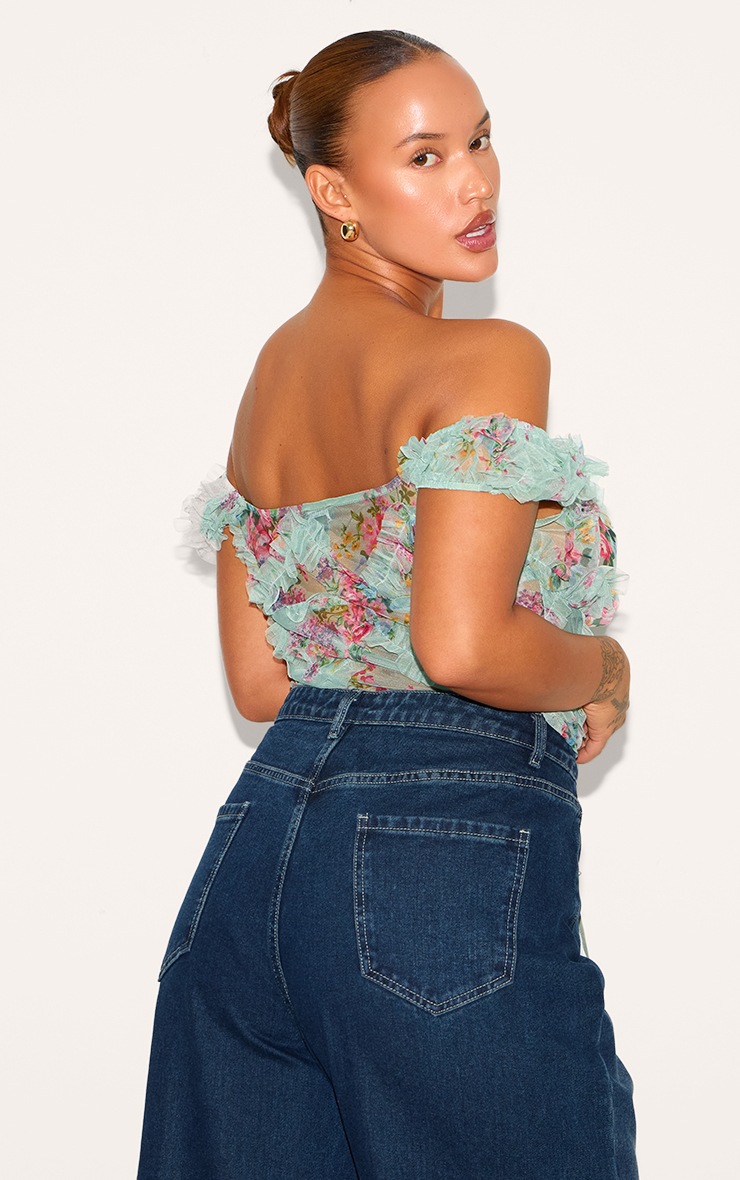 Plus Aqua Tie Detail Boned Mesh Corset Top | Plus Size ...