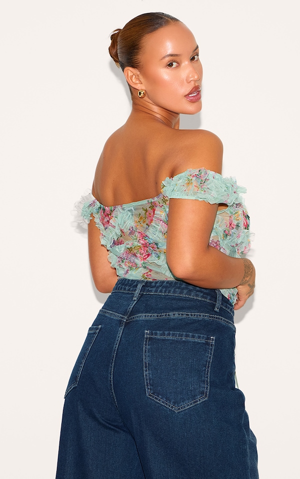 Plus Aqua Tie Detail Boned Mesh Corset Top | Plus Size | PLT