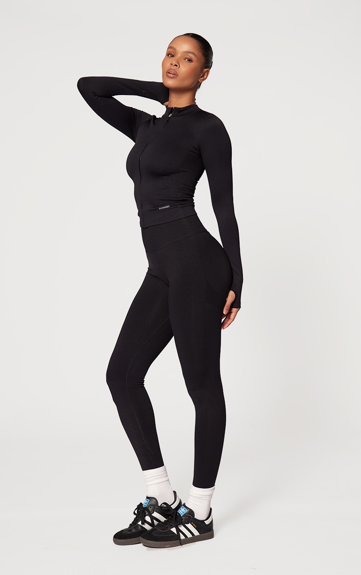 Black Seamless Rib Detail Jacket | Activewear | PrettyLittleThing USA