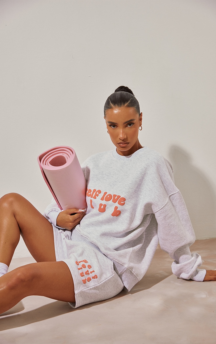 Ash Grey Self Love Club Puff Runner Shorts | PrettyLittleThing