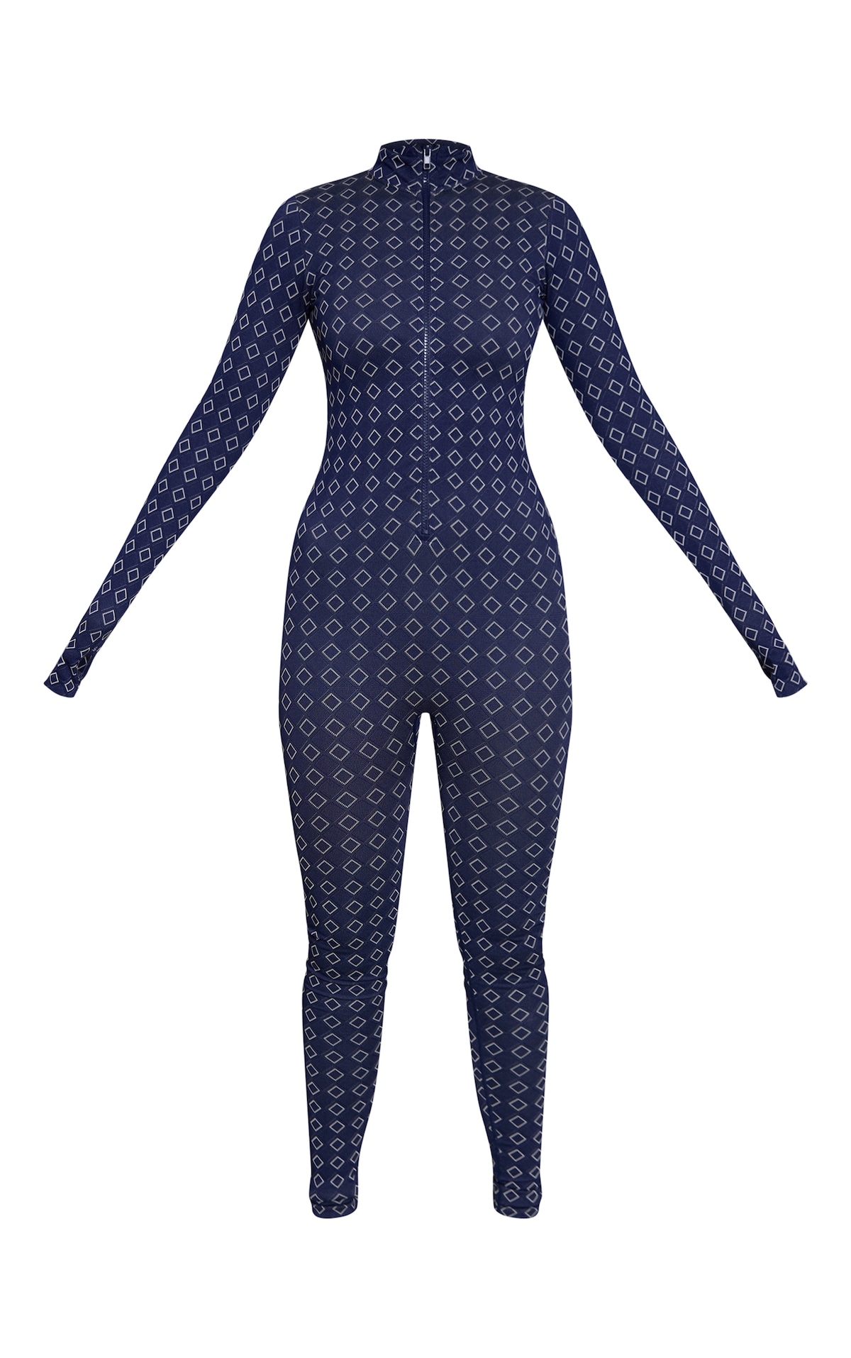 PLT SKI Navy Jacquard Seamless Unitard | Athleisure | PrettyLittleThing CA