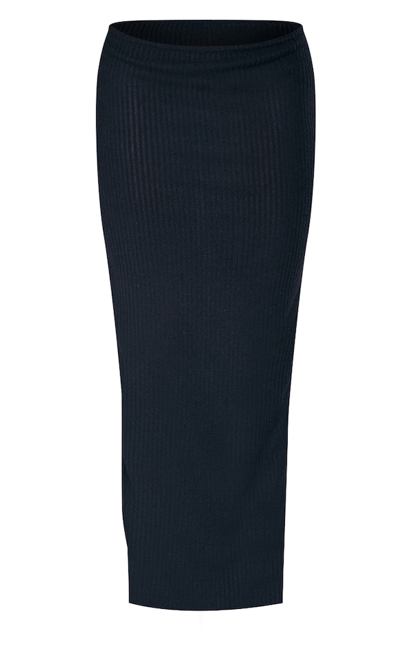 Black Brushed Rib Low Rise Maxi Skirt | Bottoms | PLT IRE