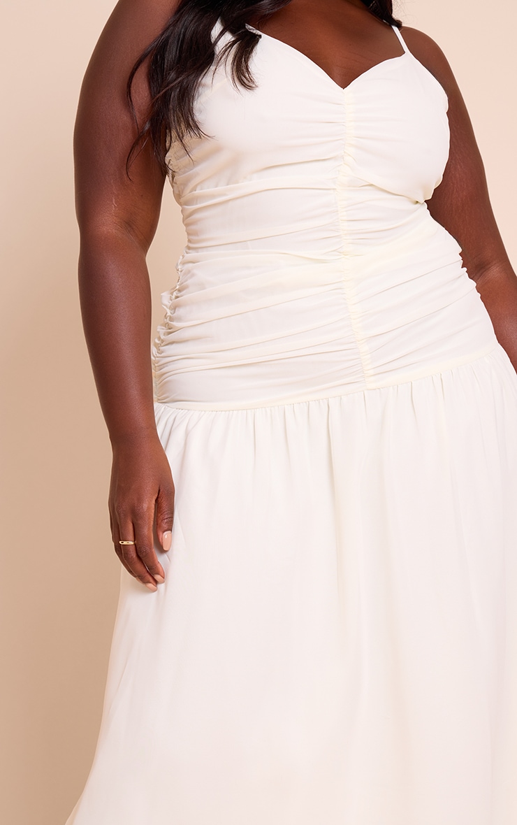 Plus Almond Chiffon Dropped Waist Maxi Dress | Plus Size | PLT