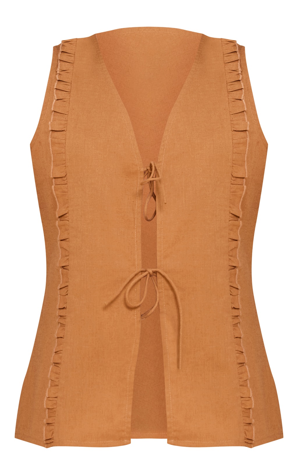 Tan Tie Front Linen Look Sleeveless Top | Co-ords | PLT