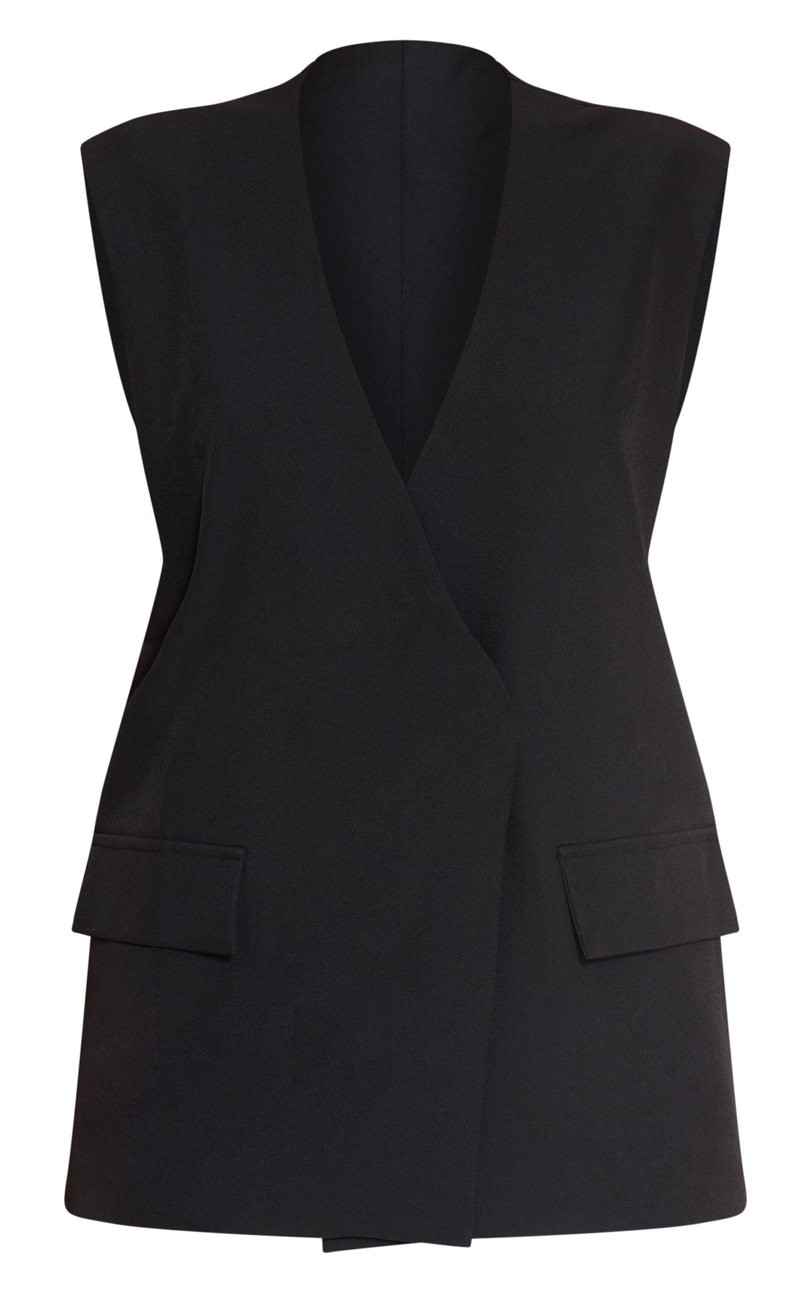 Black Oversized Boxy Longline Vest | Tops | PLT USA