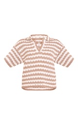 Mocha Crochet Stripe Rugby Knit Top | Knitwear | PrettyLittleThing USA