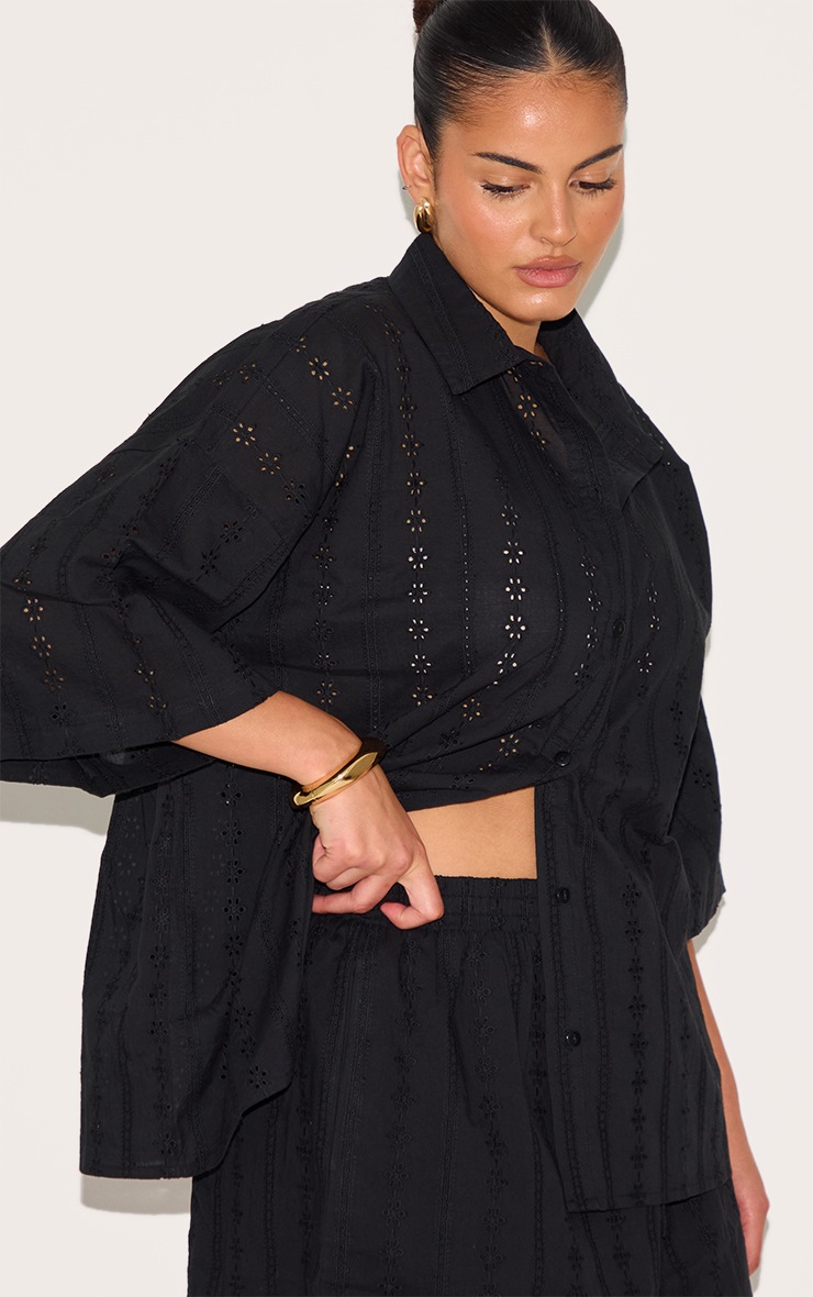 Plus Black Broderie Boxy Shirt | Plus Size | PLT