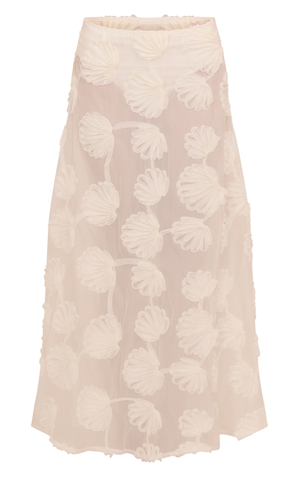 Cream Sheer Shell Applique Flared Maxi Skirt | Bottoms ...