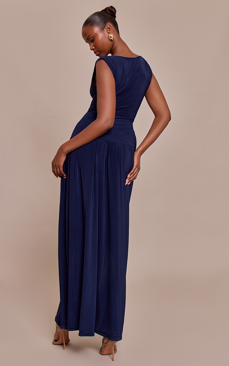 Navy Slinky Drape Maxi Dress | Dresses | PLT