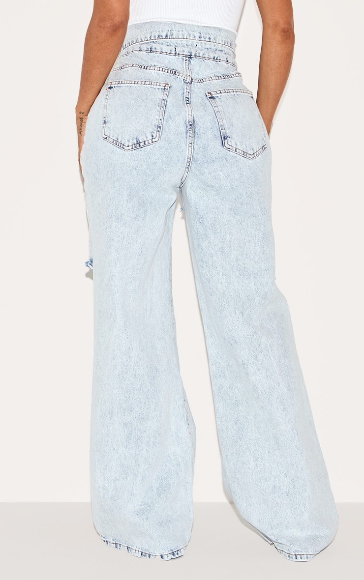 Shape Light Blue Acid Wash Denim Foldover Waist Ripped Jeans | Shape ...