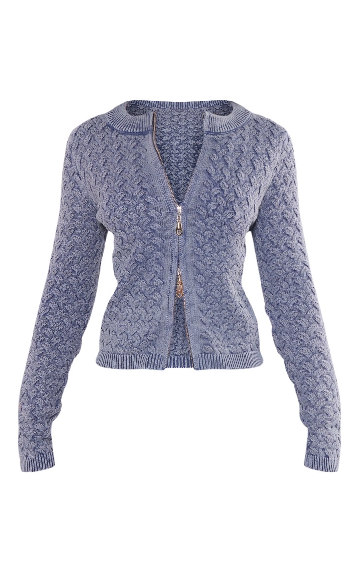 Petite Blue Cable Knit Jacket | Petite | PrettyLittleThing USA