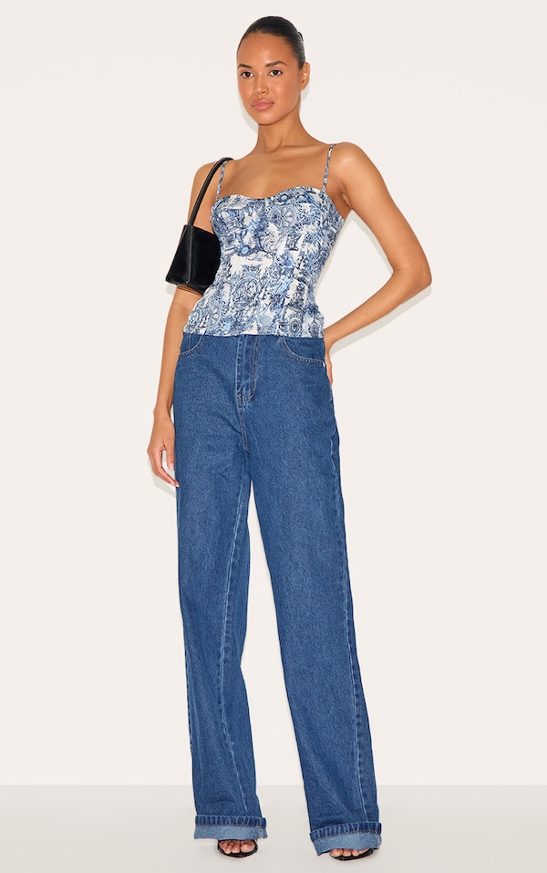 Blue Renaissance Print Structured Corset Top | Tops | PLT