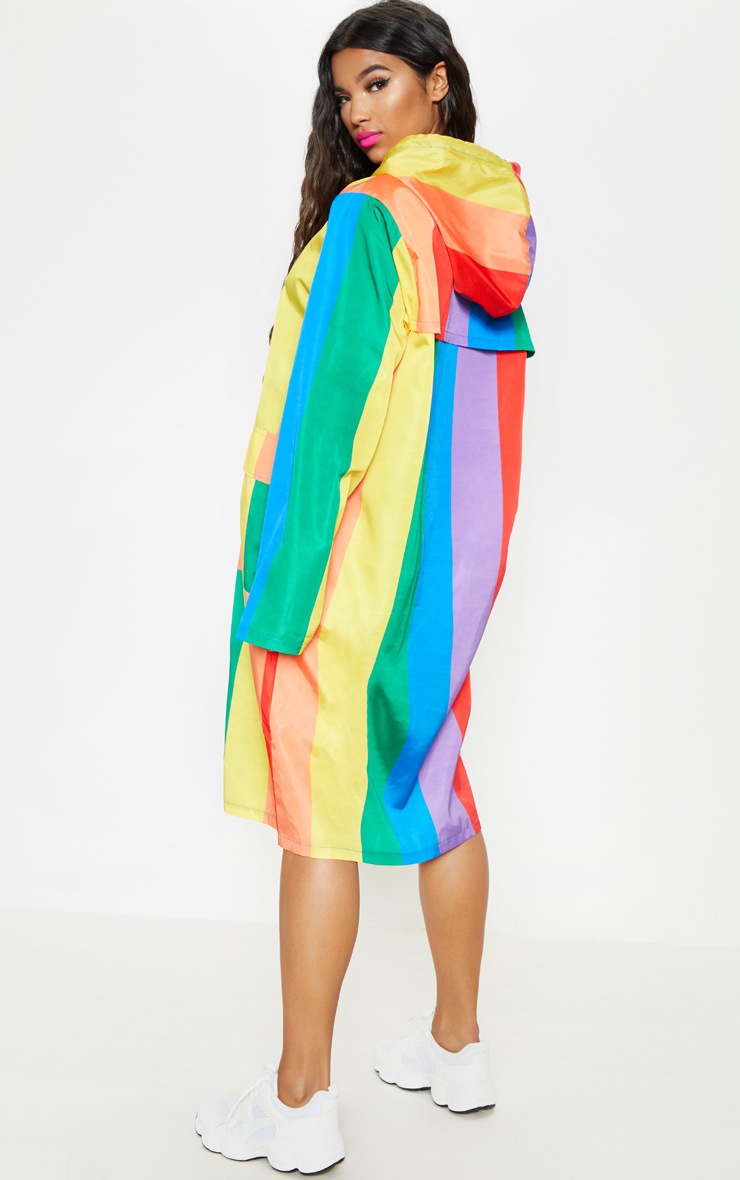 Multi Stripe Longline Rain Mac | PLT USA