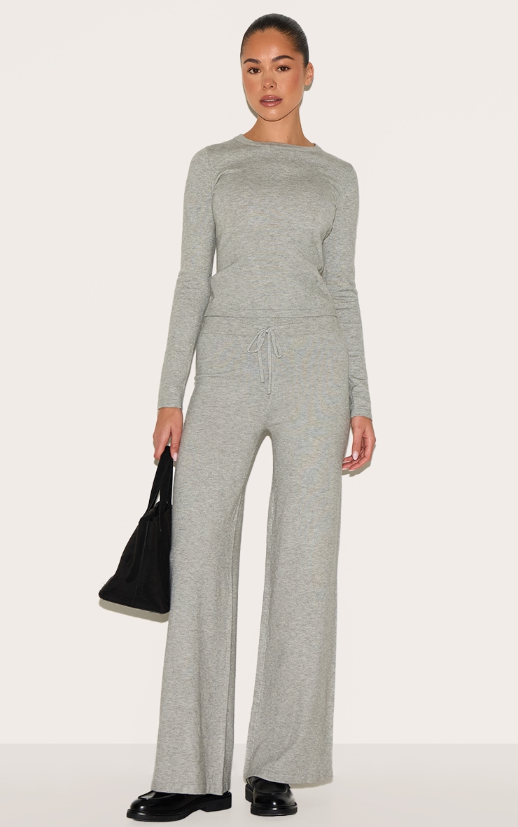 Ash Grey Soft Knit Long Sleeve Top | Knitwear | PLT