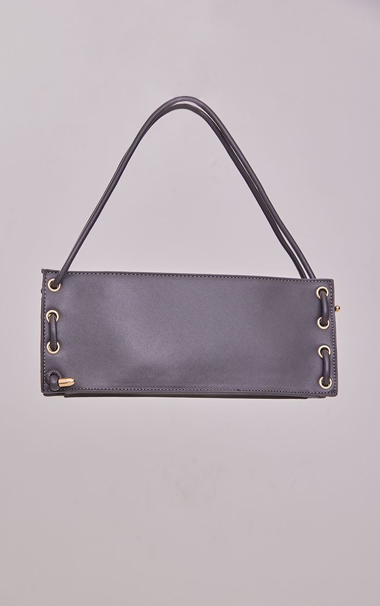 Charcoal Lace Up Detail Rectangular Shoulder Bag | PrettyLittleThing USA