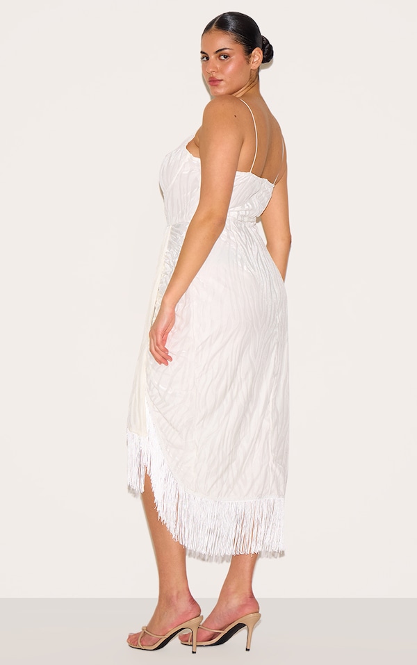 Plus White Devore Tassel Underwired Draped Dress | Plus Size | PLT