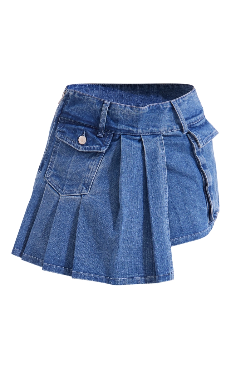 Mid Blue Wash Asymmetric Micro Mini Denim Skirt | Denim ...