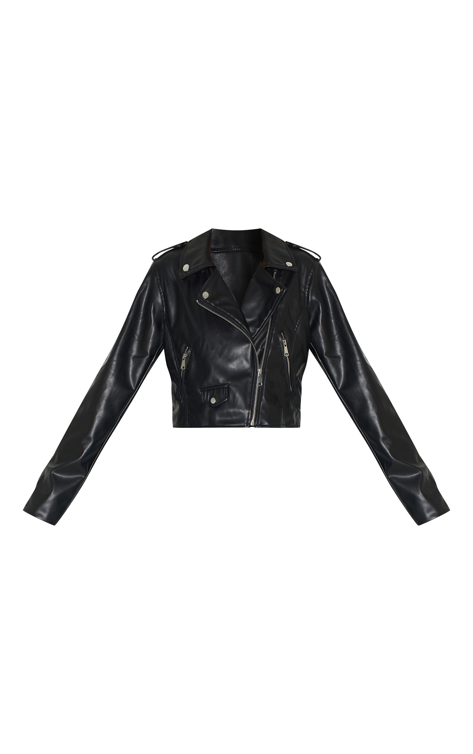 Black Basic Faux Leather Pocket Biker Jacket | Outerwear | PLT
