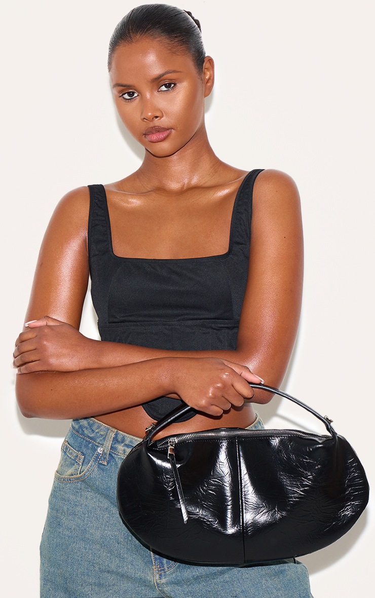 Black PU Curved Slouch Shoulder Bag | Accessories | PLT