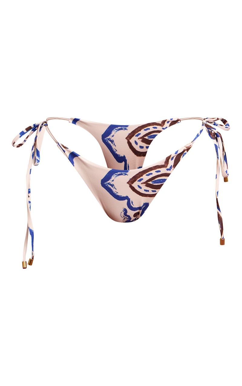 Cream Tile Print Tie Side Bikini Bottoms | Swimwear | PLT USA
