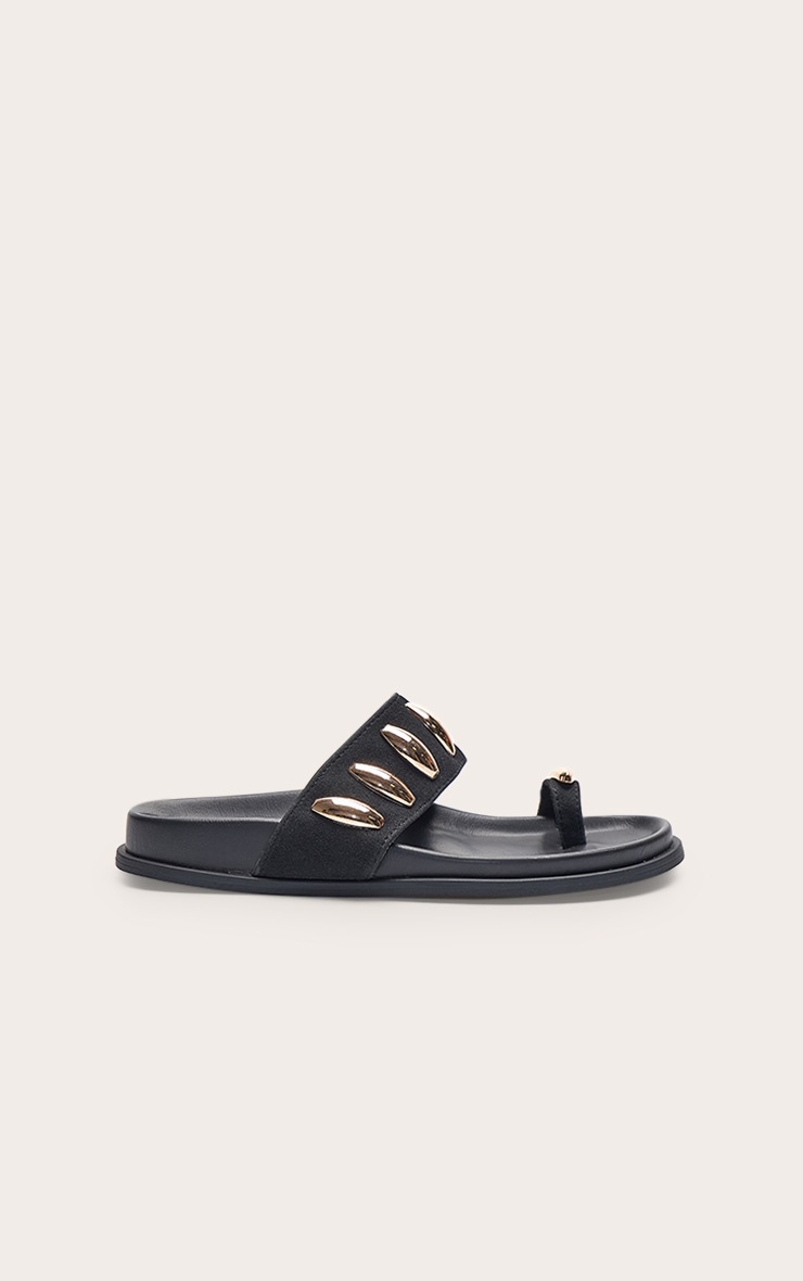 Black Toe Ring Gold Hardware Footbed Sandal | Footwear | PLT