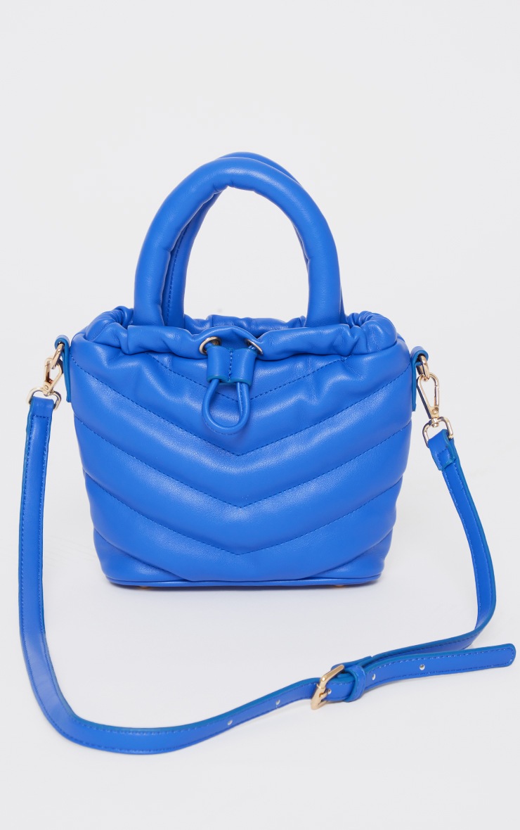 Blue Diagonal Quilted Draw String Cross Body Bag | Accessories | PLT USA