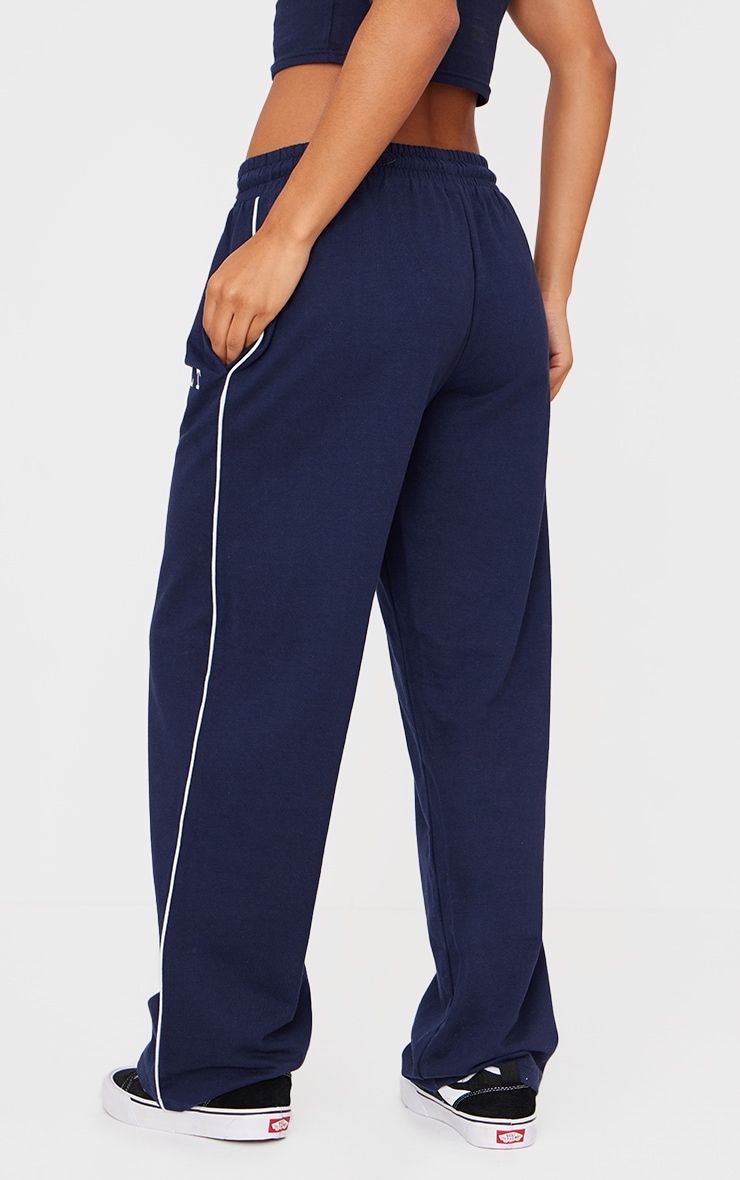 PLT Navy Contrast Binding Wide Leg Joggers | Athleisure | PLT