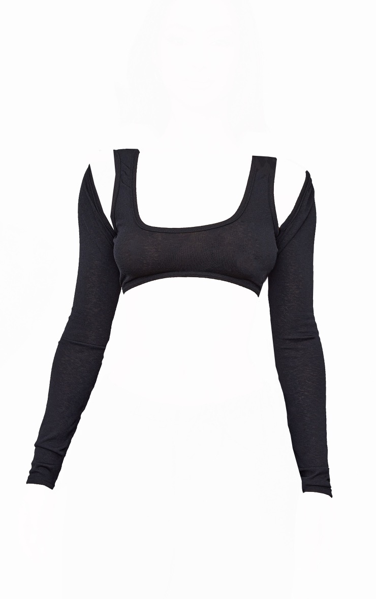 Petite Black Sheer Cut Out Crop Top | Petite | PrettyLittleThing KSA